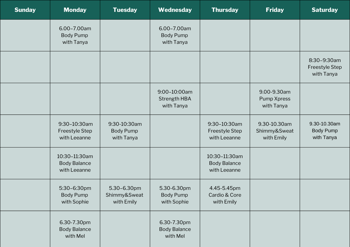 Timetable – Balanced Health and Fitness